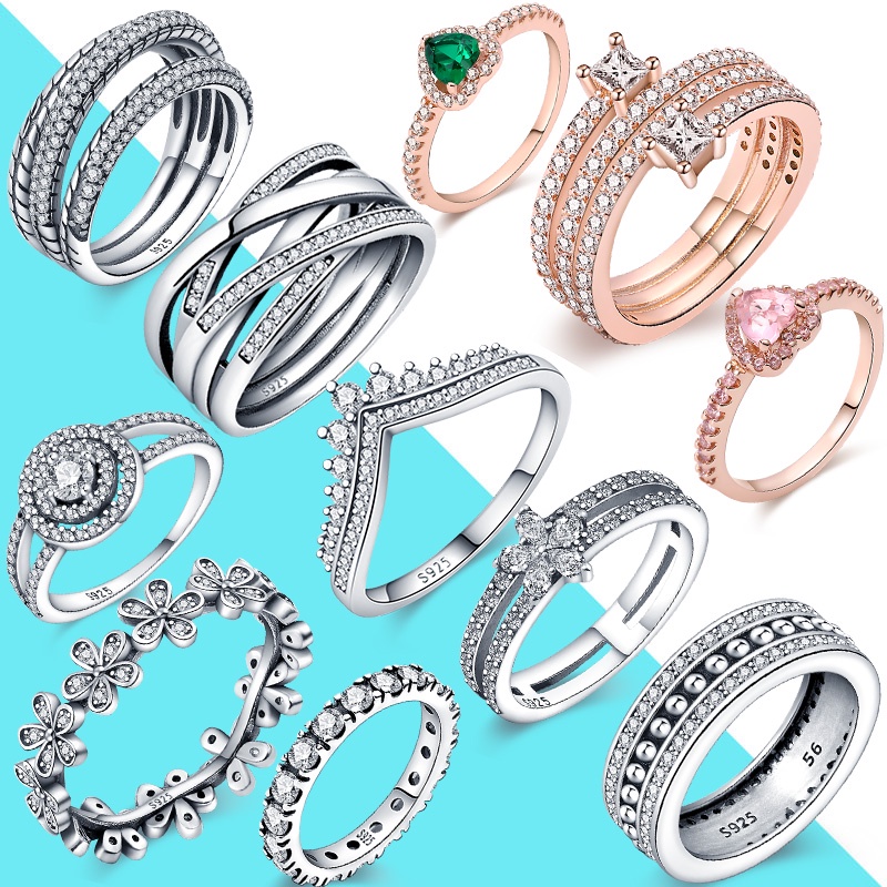 100% 925 Sterling Silver Fashion Rings Crown Blue Zircon Rings For ...