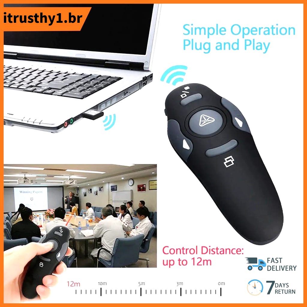 2.4GHz USB Presentador Inalámbrico Puntero Láser ppt Control Remoto ...