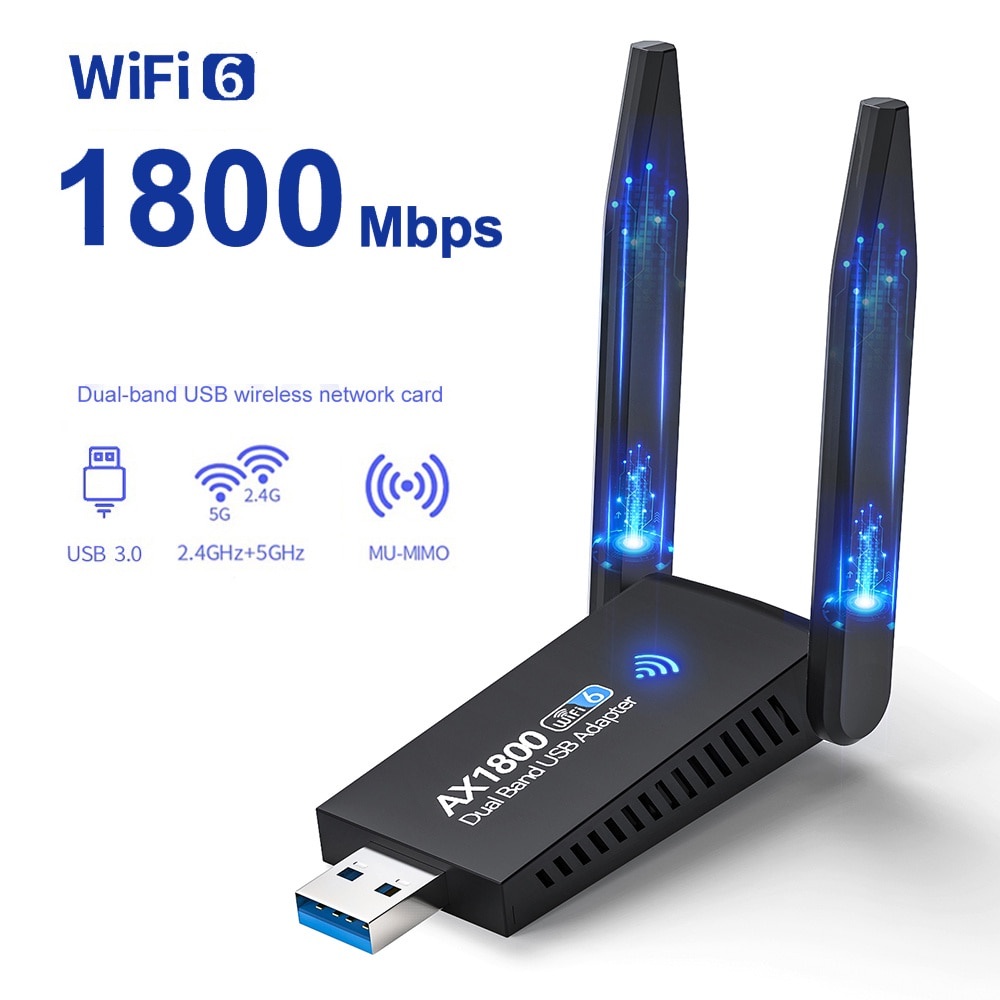 1800M Adaptador USB WiFi 6 Antena Dual 1300M Tarjeta De Red AX1800 Doble Banda 2.4G 5G Para PC ...