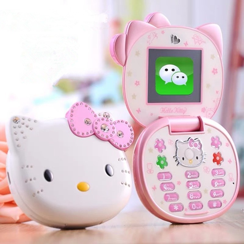 Lindo Mini Hello Kitty Girl Phone K688 Quad Band Flip Dibujos Animados ...