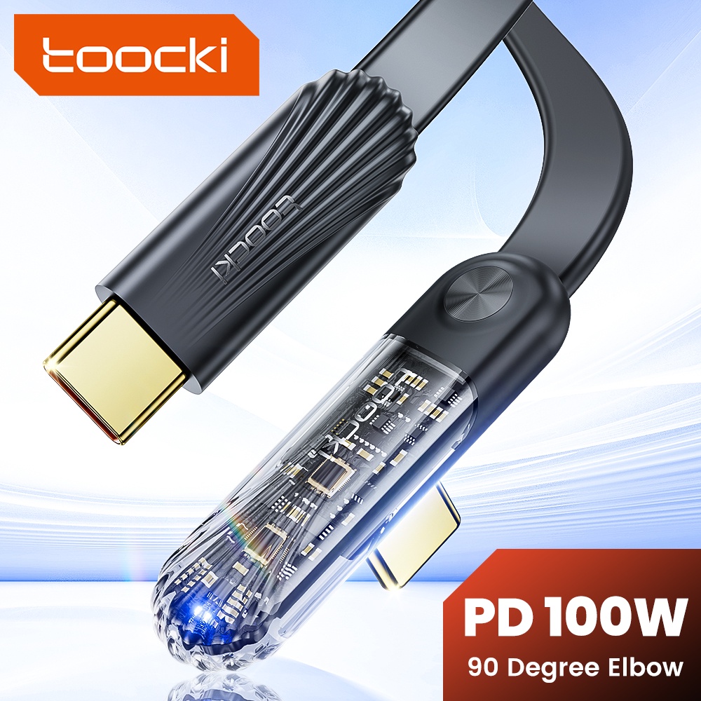 Toocki 100w Tipo-C 90 Grados Codo Cable De Datos De Carga Rápida PD Transparente Juego Móvil ...