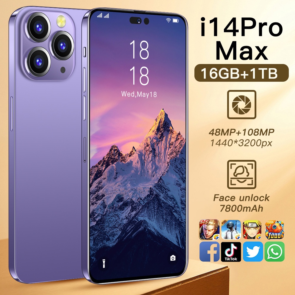 I14 Pro Max 4G 5G Smartphone Face ID 6.8 Pulgadas 7800Mah HD Pantalla ...