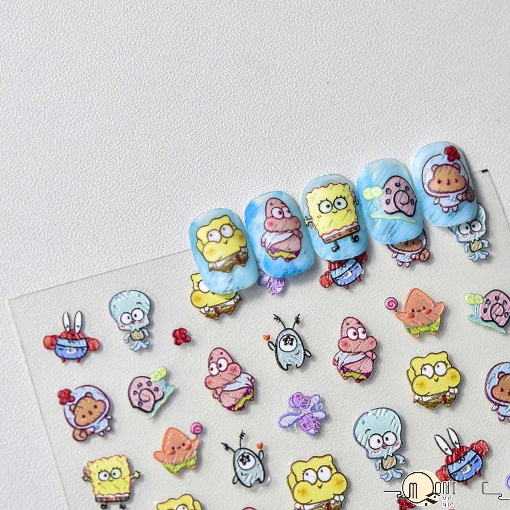 Amonica Pegatinas De Uñas De Bob Esponja Calcomanías De Dibujos