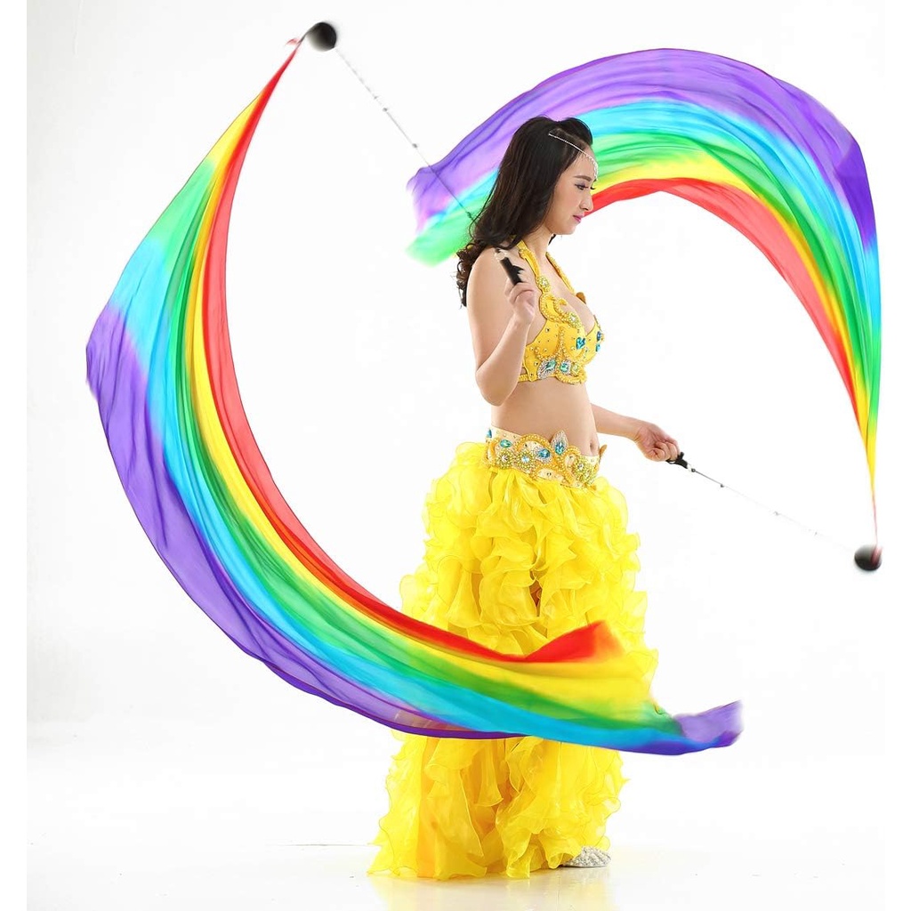 2Pcs Velo De Seda Con Poi Ball Belly Dance Streamer Pelota De ...