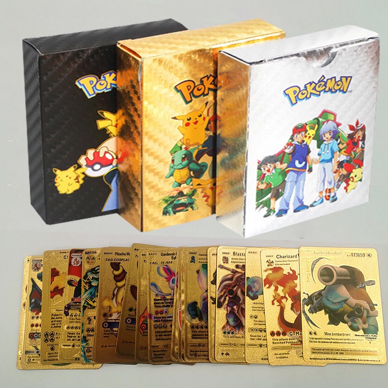 55 Pzs Cartas Pokemon Metal Oro Vmax GX Energy Card Charizard Pikachu ...