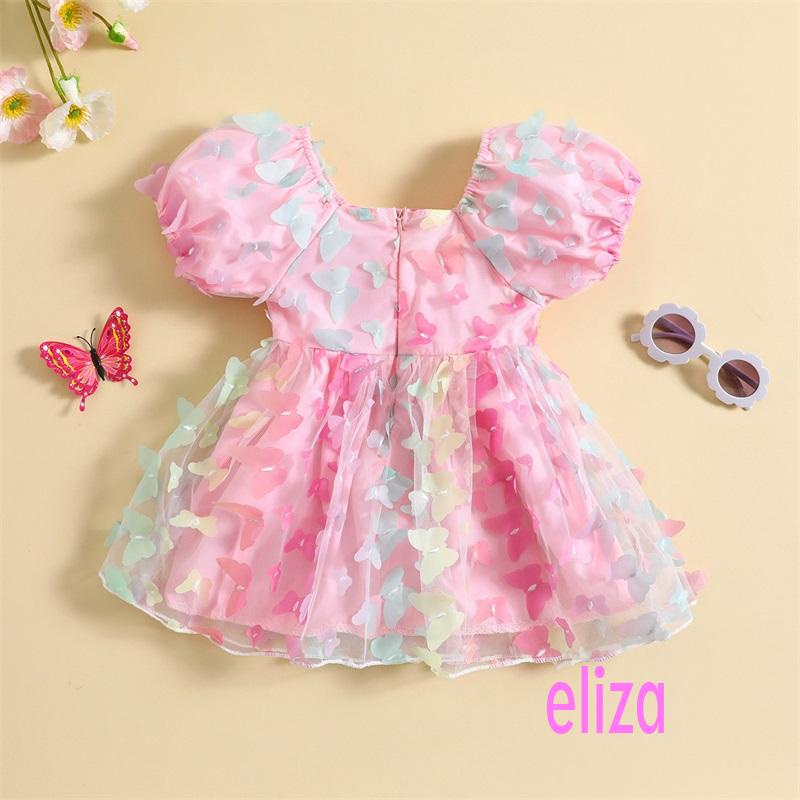 Eliza-Baby Girl Princess Manga Corta Puff 3D Mariposa Tul Vestido De ...