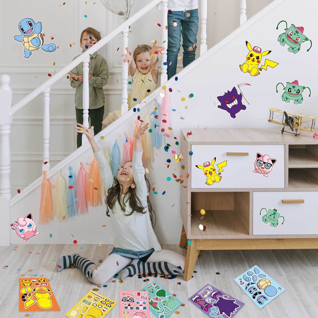 16PCS Hacer Una Cara Pokémon Pikachu Niños Anime Cartoon Interacción ...