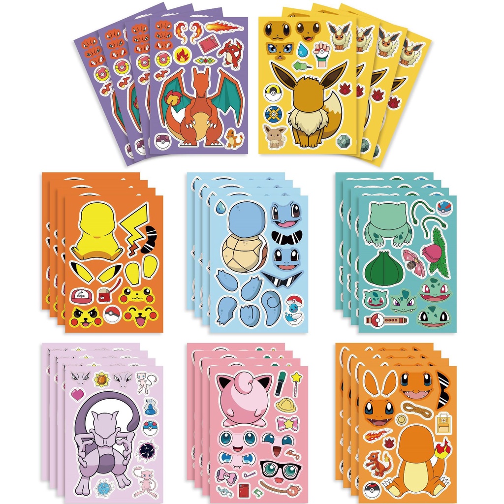 16PCS Hacer Una Cara Pokémon Pikachu Niños Anime Cartoon Interacción ...
