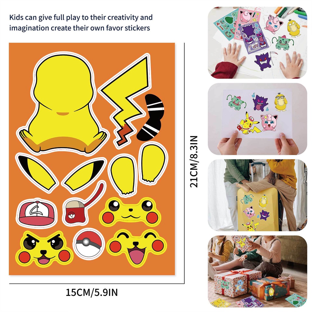 16PCS Hacer Una Cara Pokémon Pikachu Niños Anime Cartoon Interacción ...