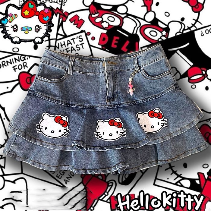 Falda Denim Hello Kitty Cat A-line Cake Half-Cuerpo | Shopee México