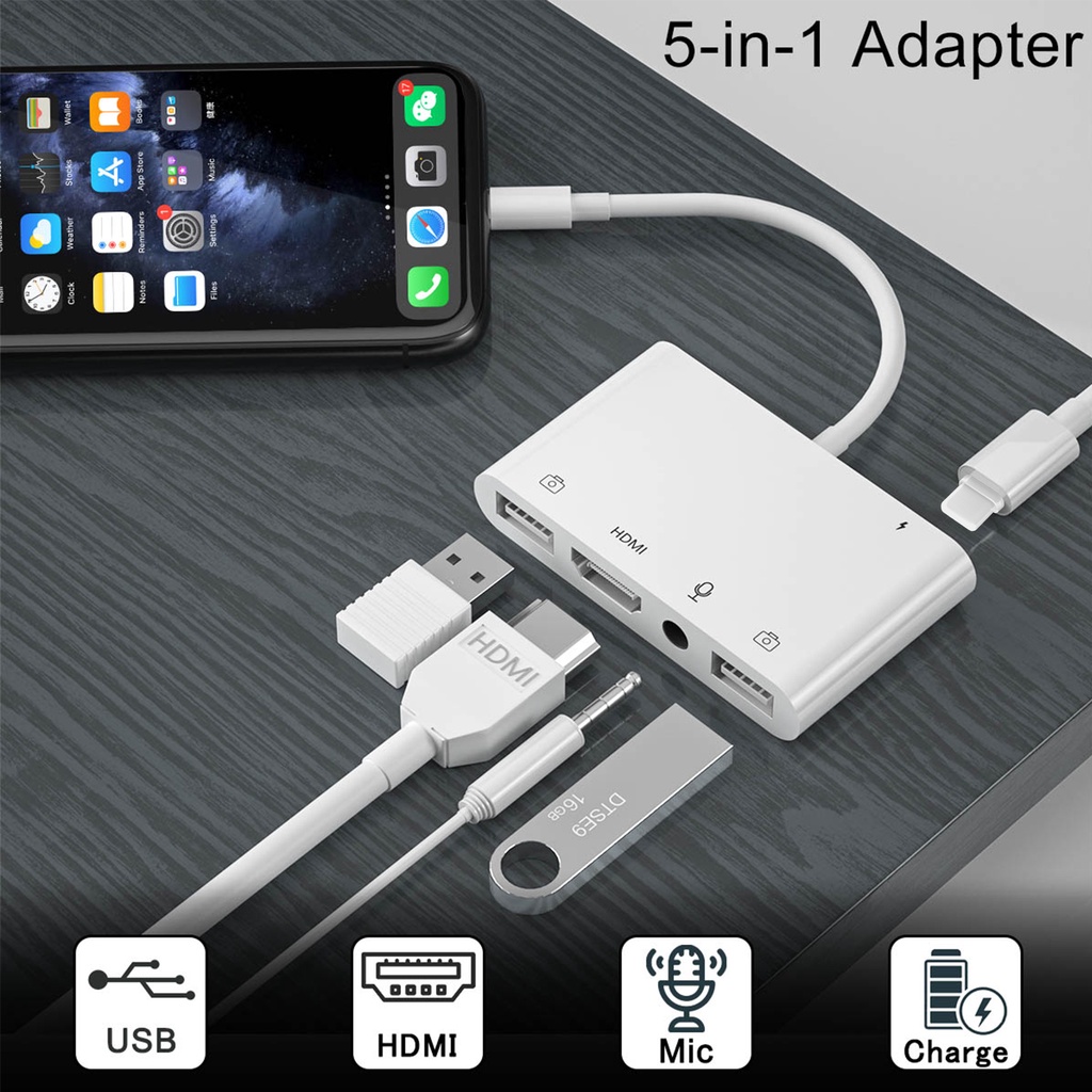Adaptador Av Digital HDMI De 8 Pines Hub Doble USB/OTG Para iPhone/iPad ...