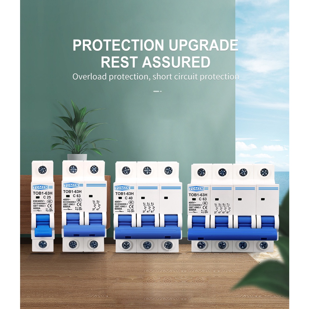 AC MCB TOB1-63H C Curva 230/400V ~ 50HZ/60HZ Mini Disyuntor 1P 2P 3P 4P 3A 6A 10A 16A 20A 25A ...