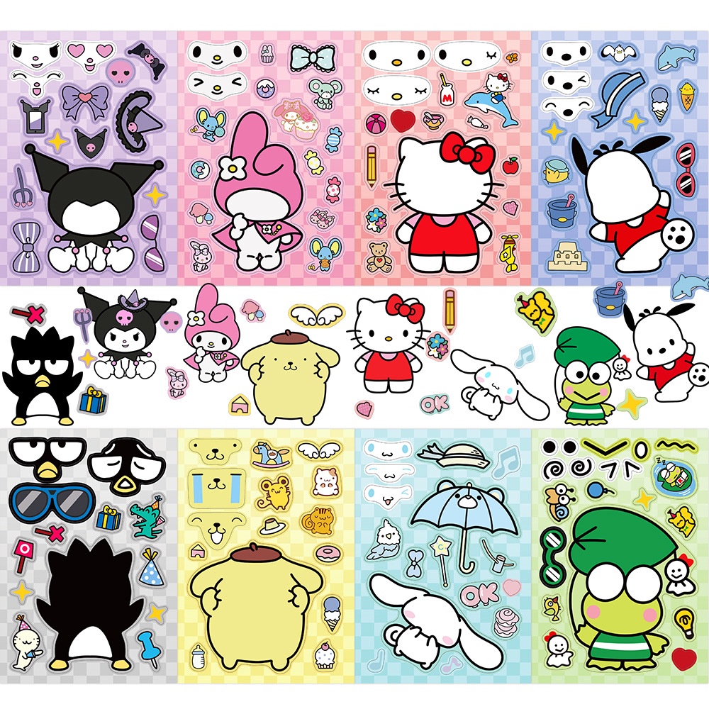 8 Hojas Sanrio HelloKitty Mymelody Kuromi Cinnamoroll Pompompurin Keroppi BadBadtz-maruCartoon ...