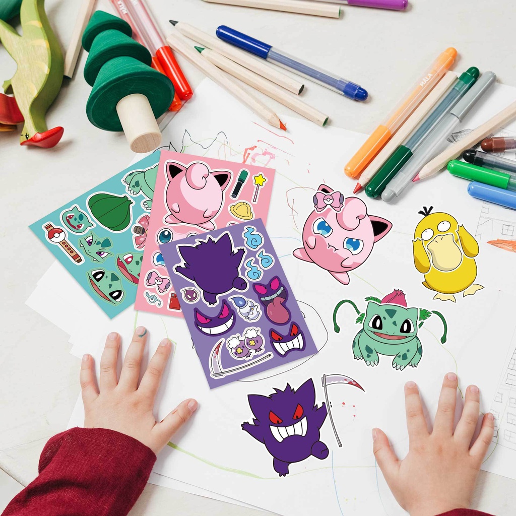 16PCS Hacer Una Cara Pokémon Pikachu Niños Anime Cartoon Interacción ...