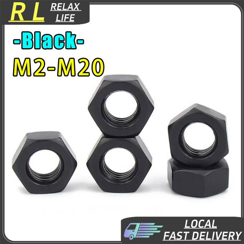 [RL] M2-M20 Negro Tuerca Hexagonal Acero Al Carbono Cerradura Tuercas ...