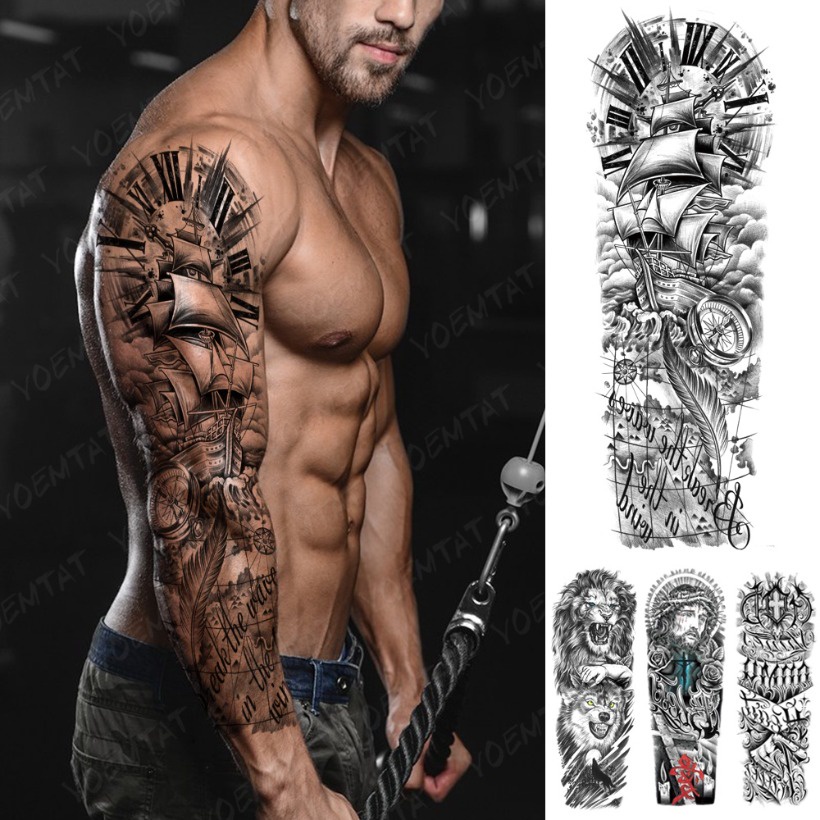 Completo Gran Brazo Manga Tatuaje Vikingo Impermeable Temporal Tatto ...