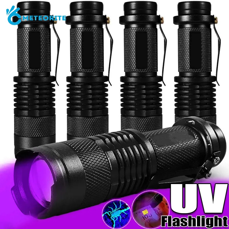 Mini Linterna UV 365/395nm/Ultravioleta Con Zoom LED/Lámpara De Inspección De Luz Púrpura ...