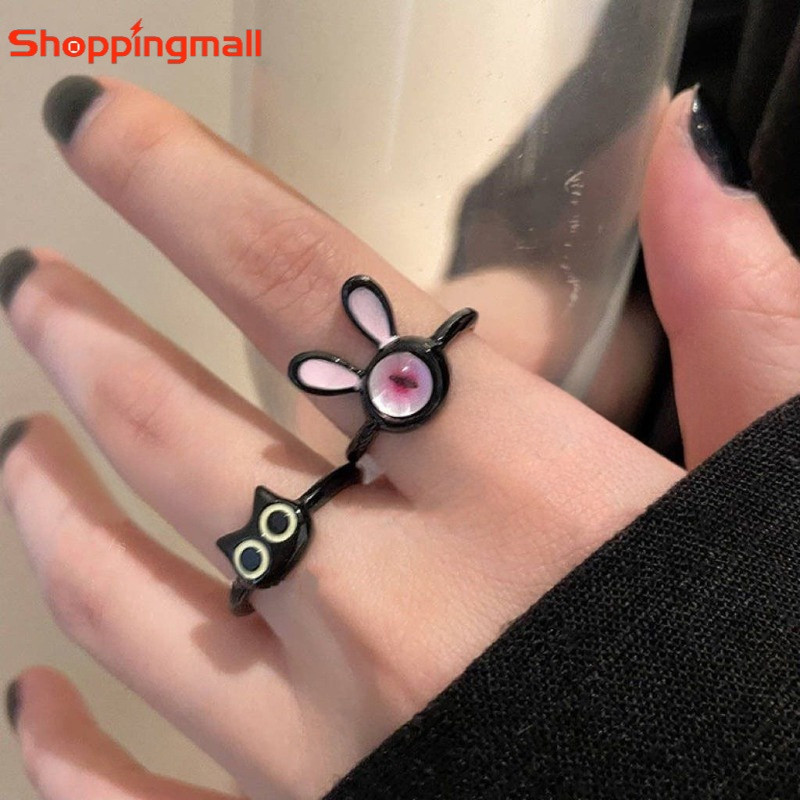 Creativo Divertido Gato Negro De Orejas Largas Anillos De Apertura De ...