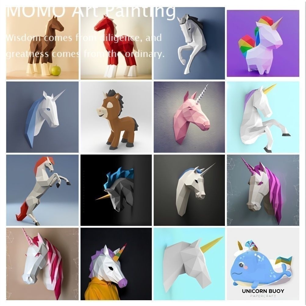 Momo Creativo Modelo De Papel D2 Unicornio Caballo Modelo De Papel ...