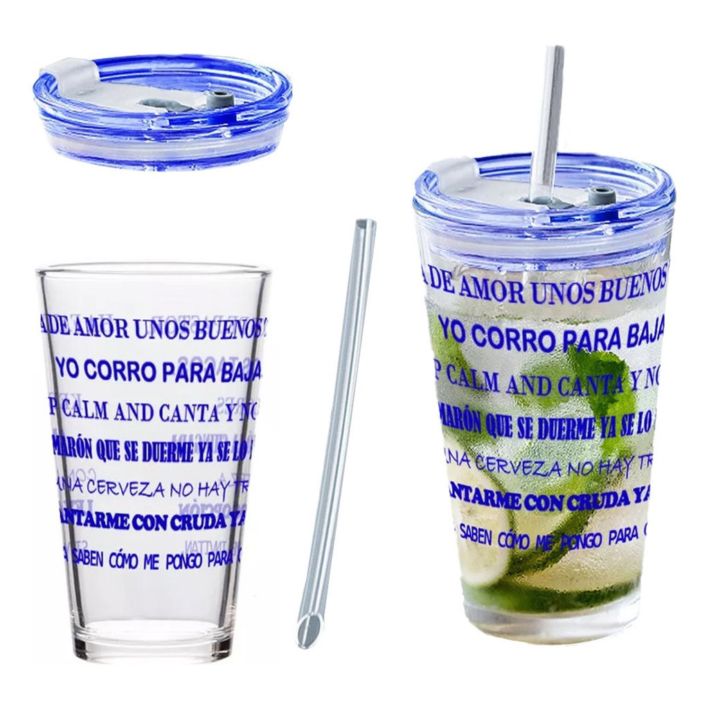 Vasos Vidrio Con Popote Tapa Cafe Bebidas Reutilizable Tazas | Shopee ...