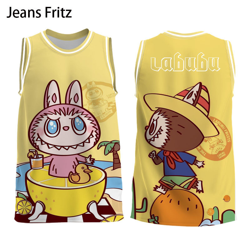 Pop Mart Labubu Jeans Fritz Hombres Verano Hawaiano Manga Corta Top ...