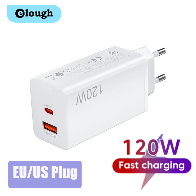 Elough 120W USB + PD Cargador Blanco De Carga Rápida 3.0 Adaptador Súper Para Teléfono Móvil ...
