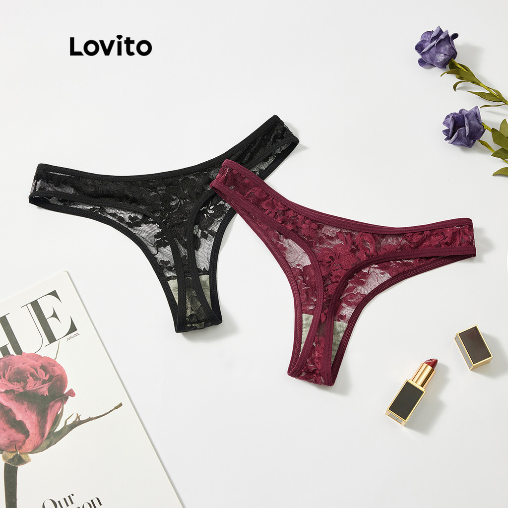 Lovito Sexy Floral See Through Tangas De Encaje Para Mujer L50AD187 (Negro Rojo) | Shopee México