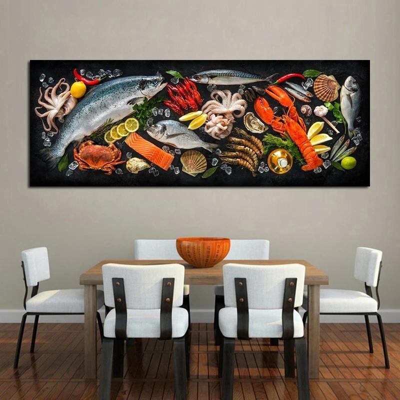 Moda Cocina Temática Arte De La Pared Decoración Lienzo Pintura Pescado ...