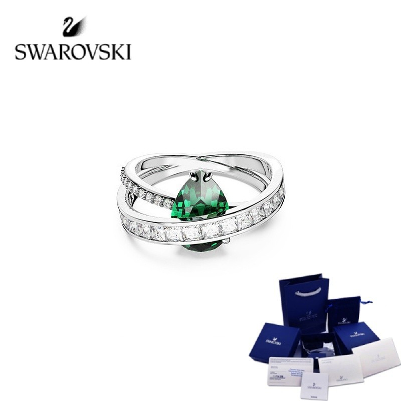 Anillo hipérbola Swarovski verde único diseño de nicho chapado en rodio ...