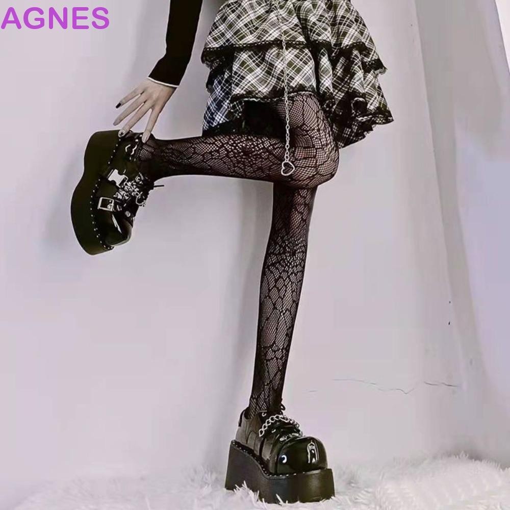 AGNES Gothic Lolita JK Medias Largas , Rejilla De Rayas Halloween Y2K ...
