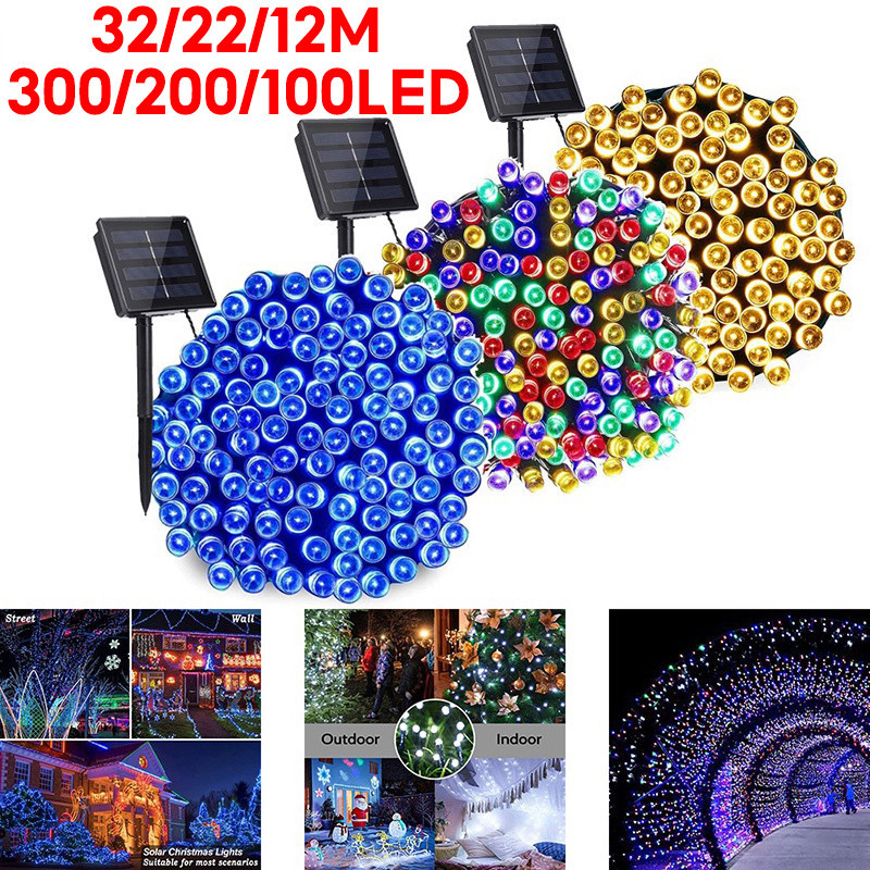 32M Solar String Lights 300/200/100LED Luces Al Aire Libre A Prueba De ...