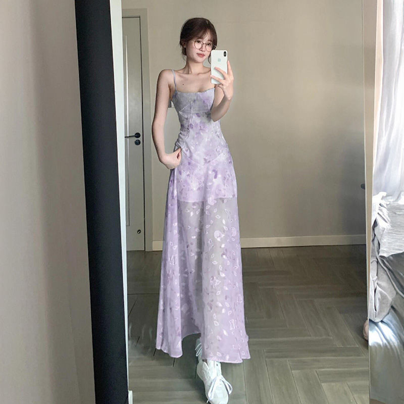 Malla Púrpura Mancha Impresa Vestido De Honda Mujeres Slim-Fit ...