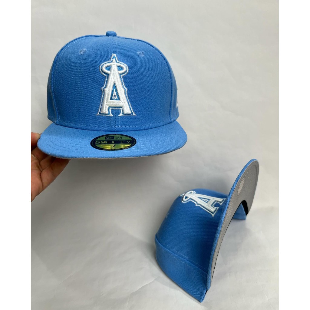 MLB Los Ángeles Sombrero Ajustado Azul Cielo No Ala Plana Gorra De ...