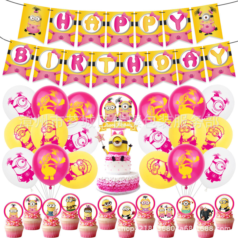 Rosa Minions Temática De Fondo De Cumpleaños De Los Niños Decoración ...