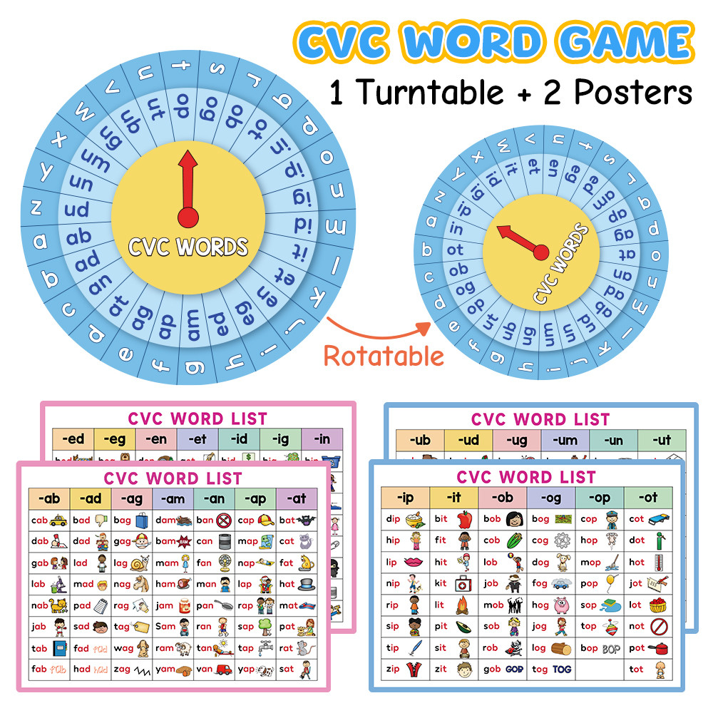 CVC Word Matching Turntable Spinner Para Niños Actividades Interactivas ...