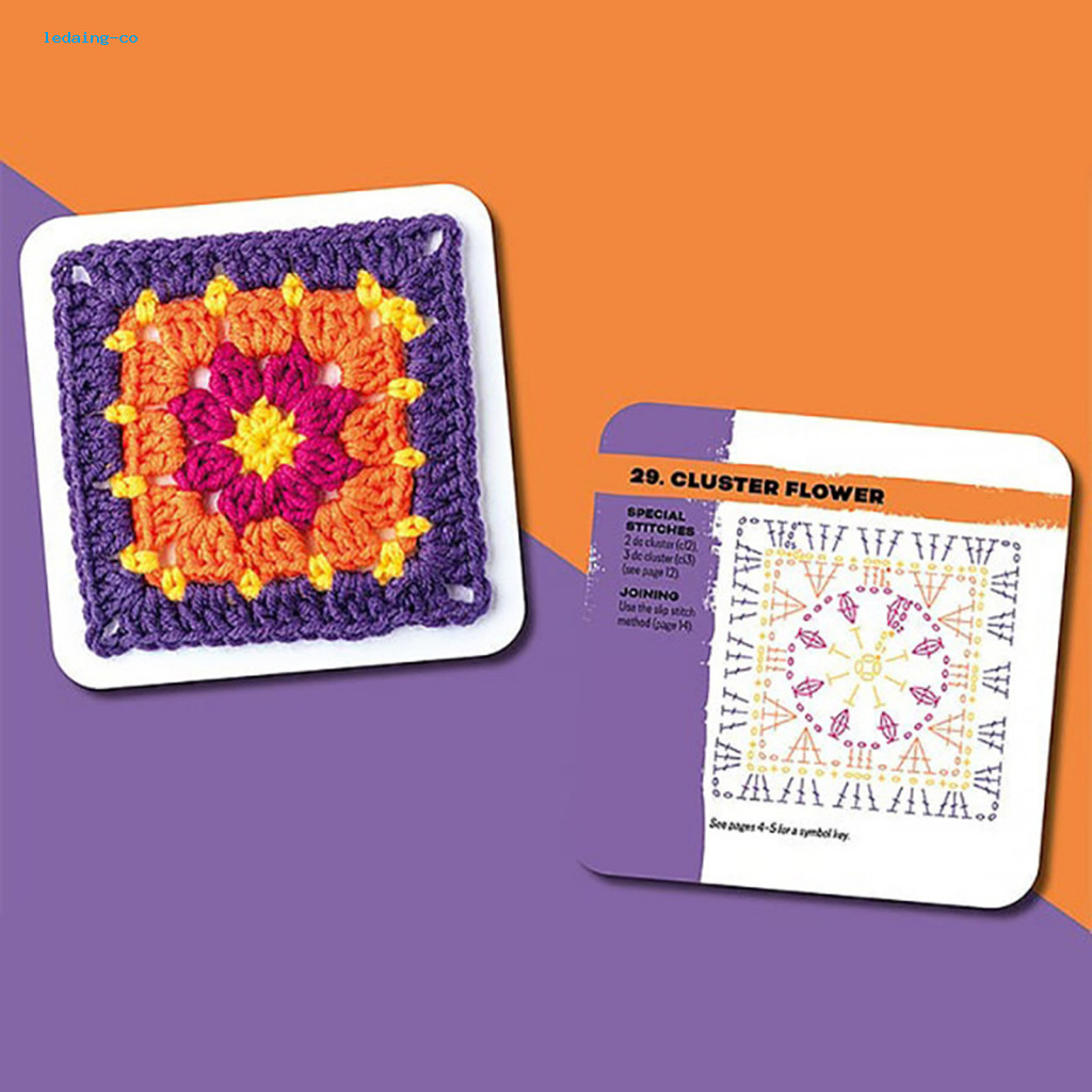 Portable Crochet Set 50 Sheets Granny Square Pattern Cards Diagrams For