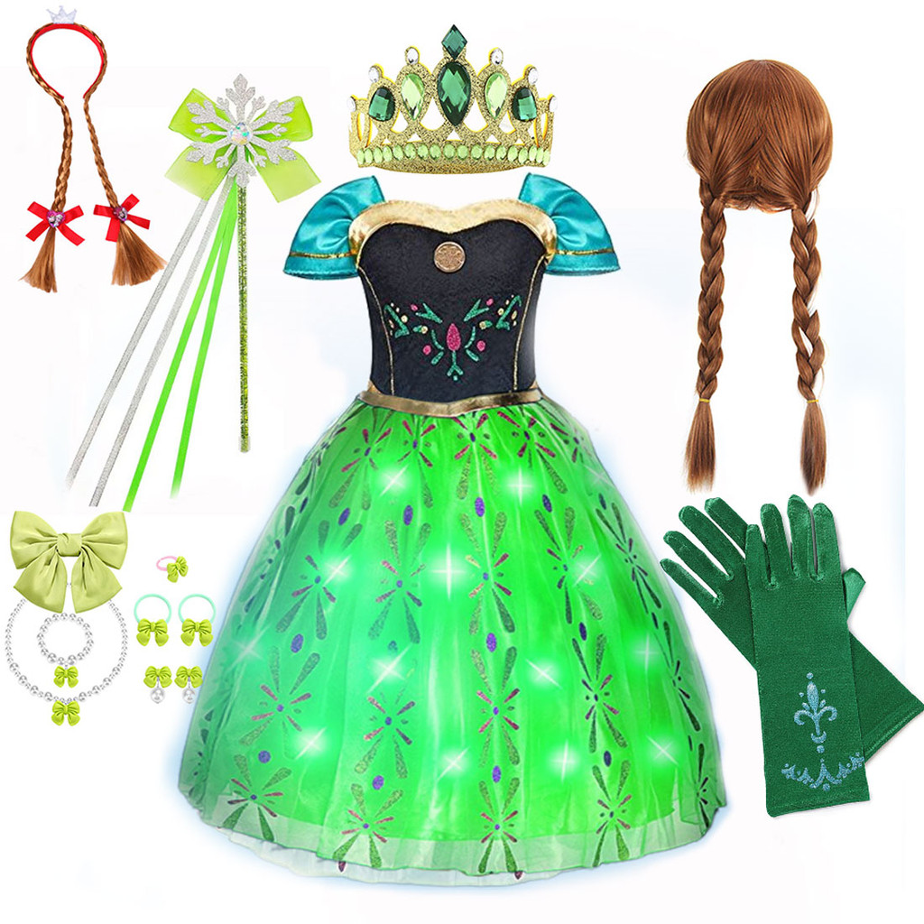 Frozen Princesa Anna Vestido Verde Niñas Fiesta Ropa De Cumpleaños ...