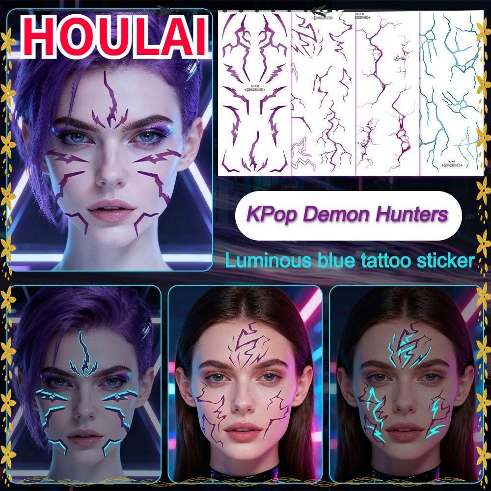 HOULAI Tatuajes Temporales , Relámpago Maquillaje Púrpura Que Brilla En ...