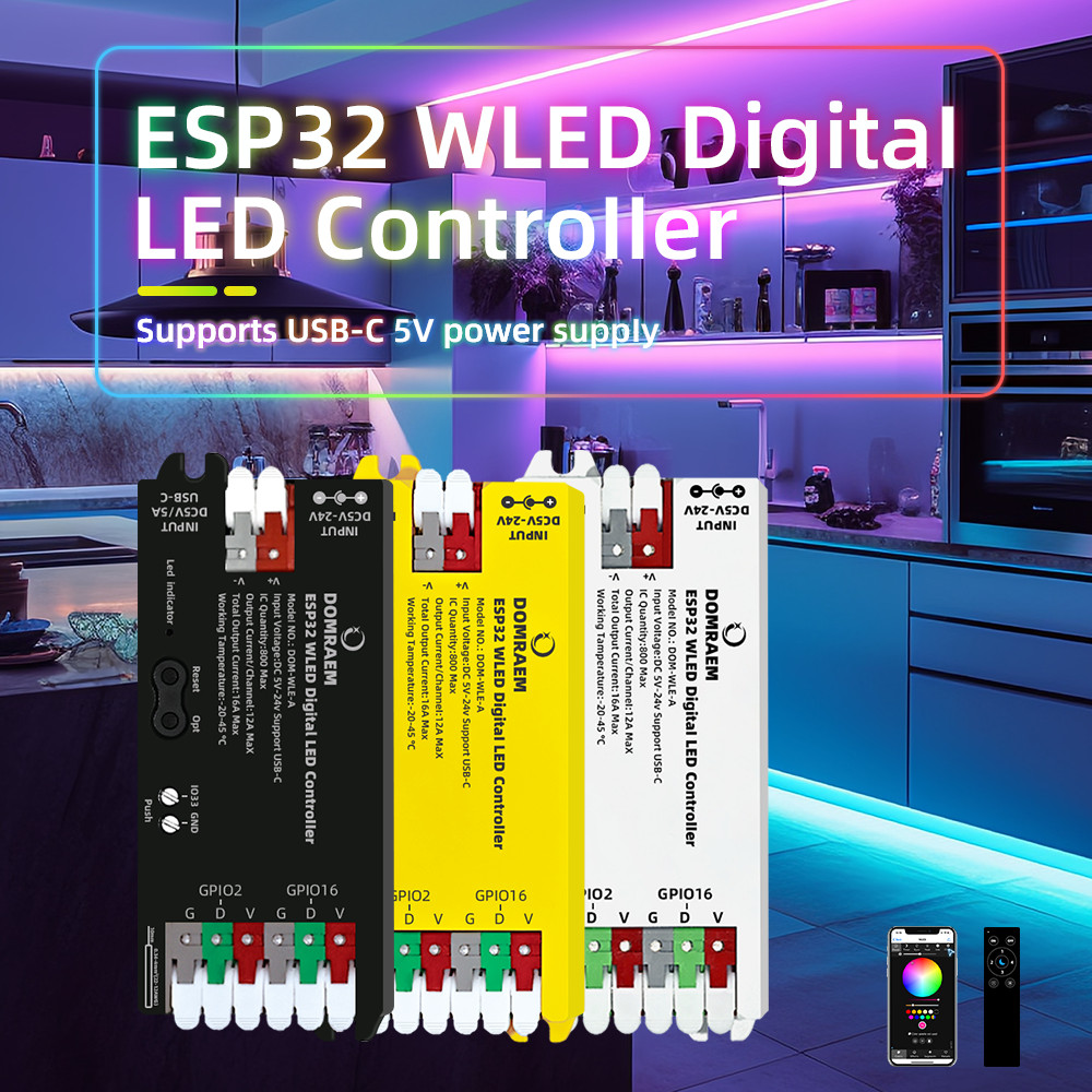 DOMRAEM ESP32 USB-C WLED Controlador Digital LED RGB IC DIY APP 16A ...