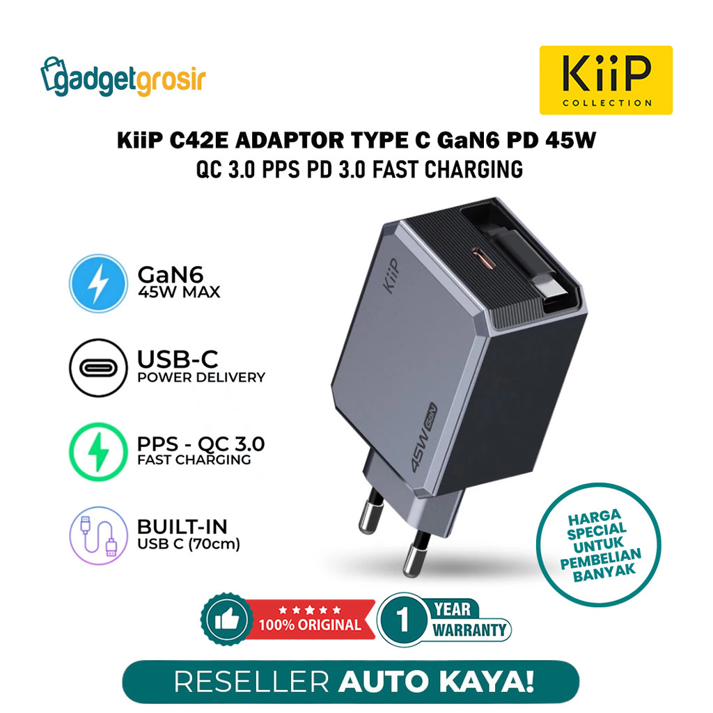 KiiP C42E Adaptador Tipo C Gan6 Carga Rápida 45W Cabeza De Cargador Con ...