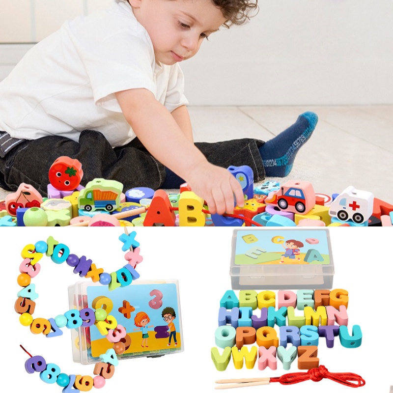 Juego De Ensartar El Alfabeto De Cuentas De Madera Y Números Que ...