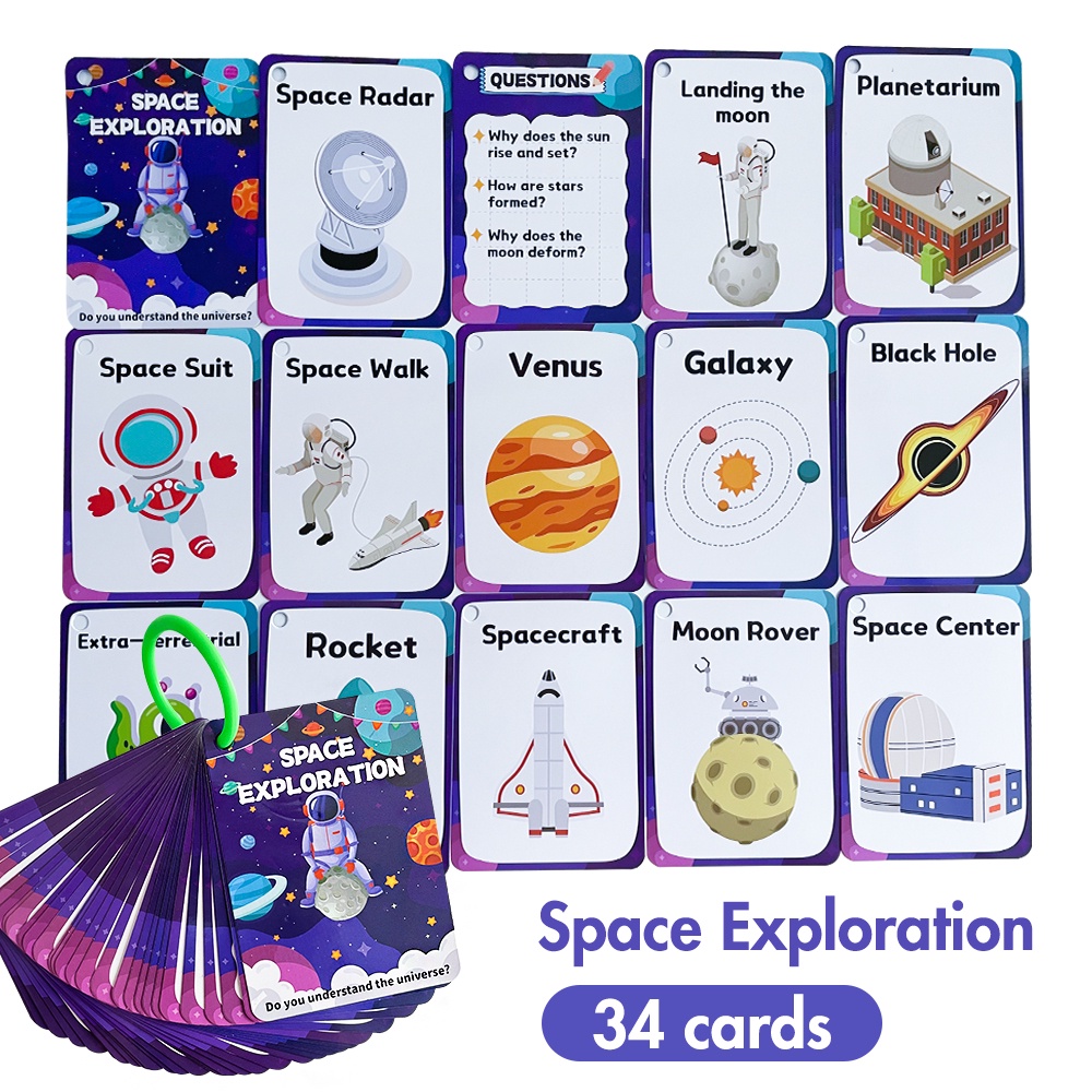 34 Pcs Space Exploration Flash Cards Homeschool Montessori Educativo ...