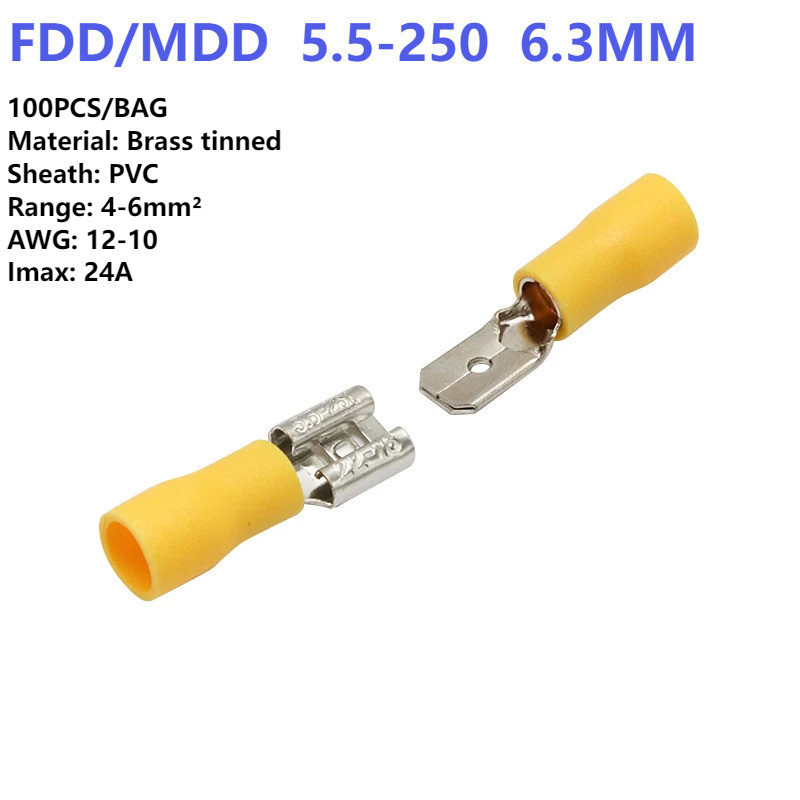 Conectores De terminal De Cobre De Pala Macho Y Hembra De 6,3 Mm , cable De Crimpado A Tope ...