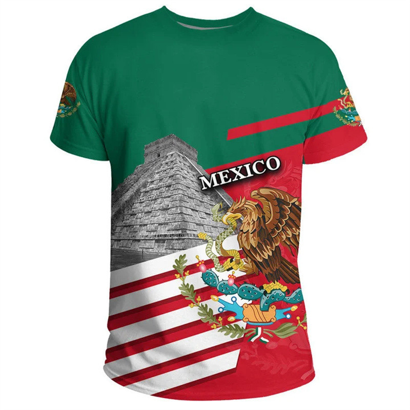 Moda Nuevo Verano 3D Bandera De México Azteca Impreso T Shirt Escudo De ...