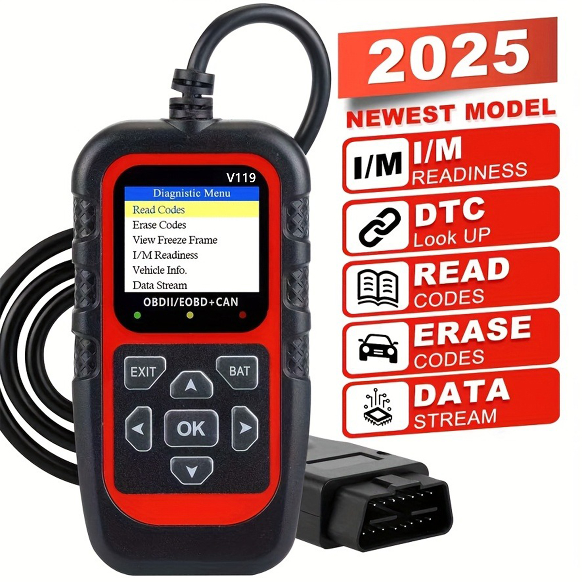 Herramienta de diagnóstico OBD II CAN V119, escáner avanzado de número de error del motor del ...