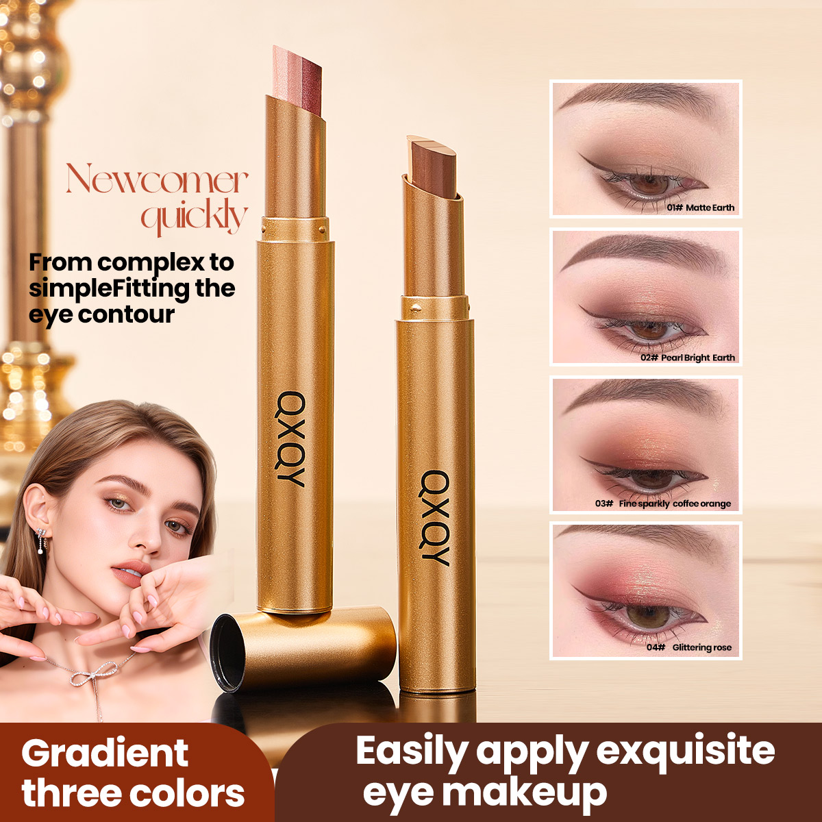 QXQY Paleta de Sombras Triple Color Radiante Fórmula Crema Mate ...